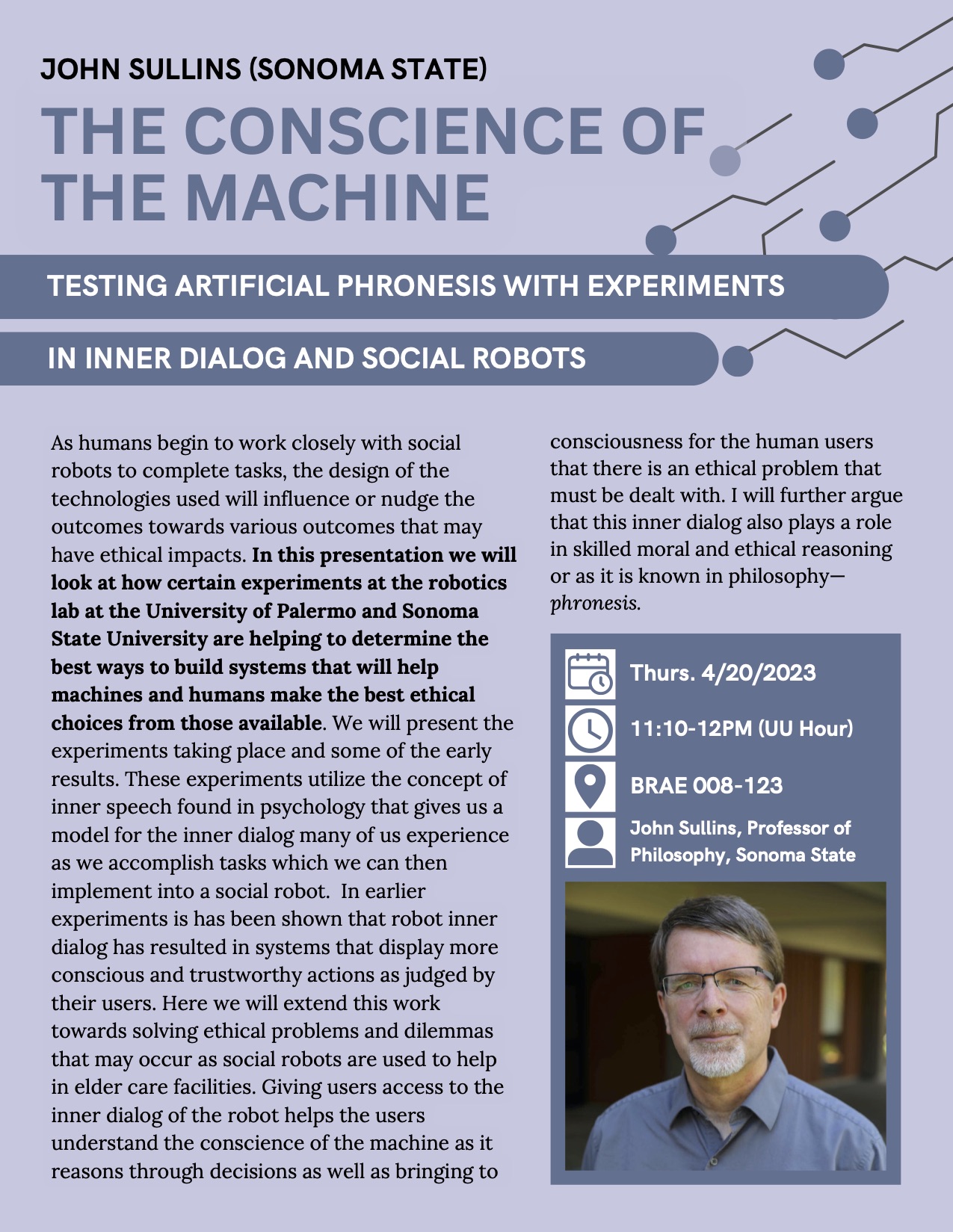 Guest Speaker: "The Conscience of the Machine" - Philosophy Department - Cal Poly, San Luis Obispo